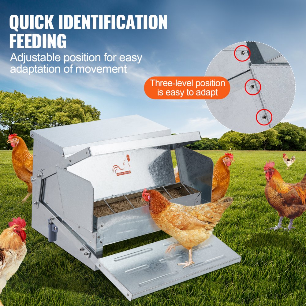 VEVOR Automatic Chicken Feeder, 25 lbs Capacity Feeds 10 Chickens up to 11 Days, Galvanized ...