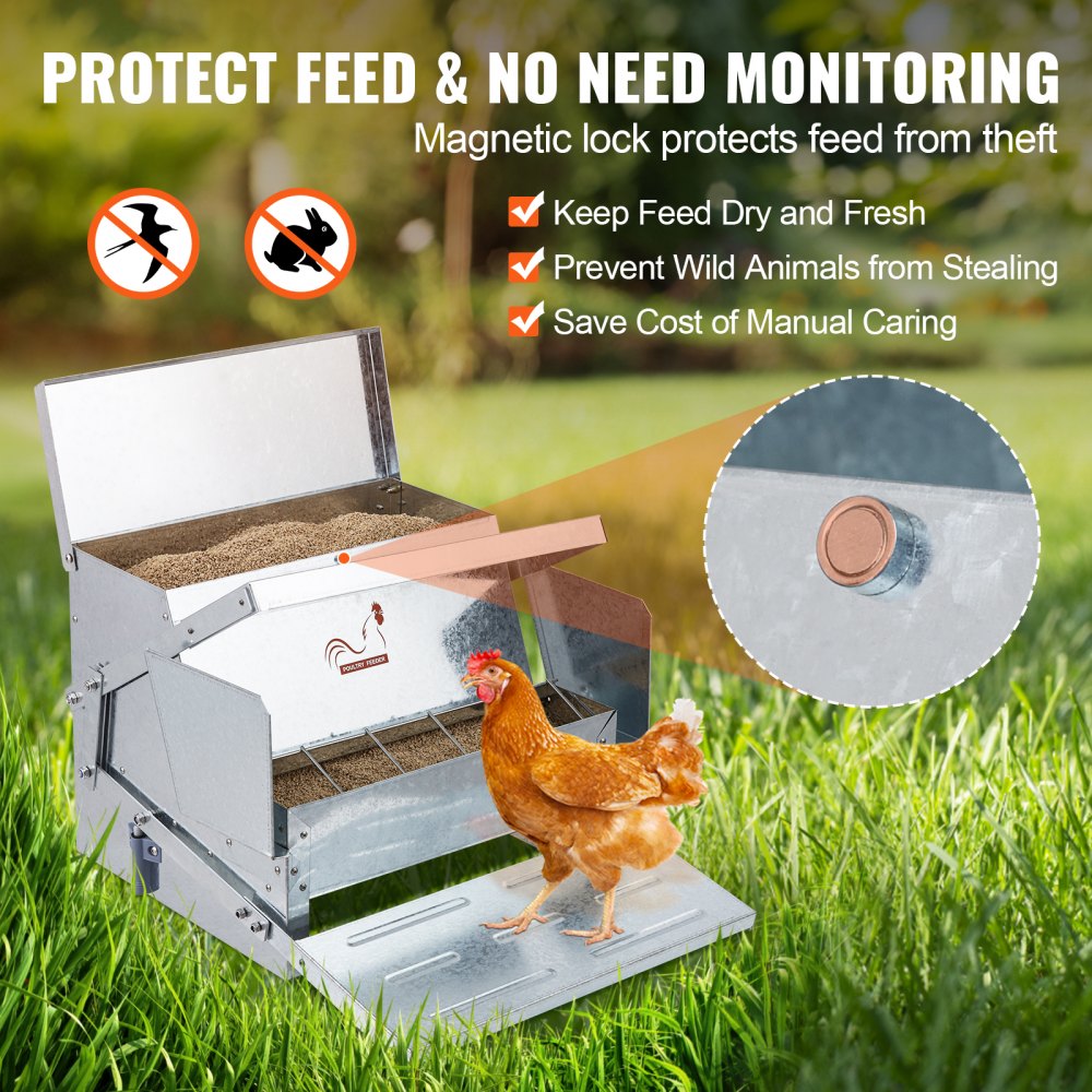 VEVOR Automatic Chicken Feeder, 25 lbs Capacity Feeds 10 Chickens up to ...
