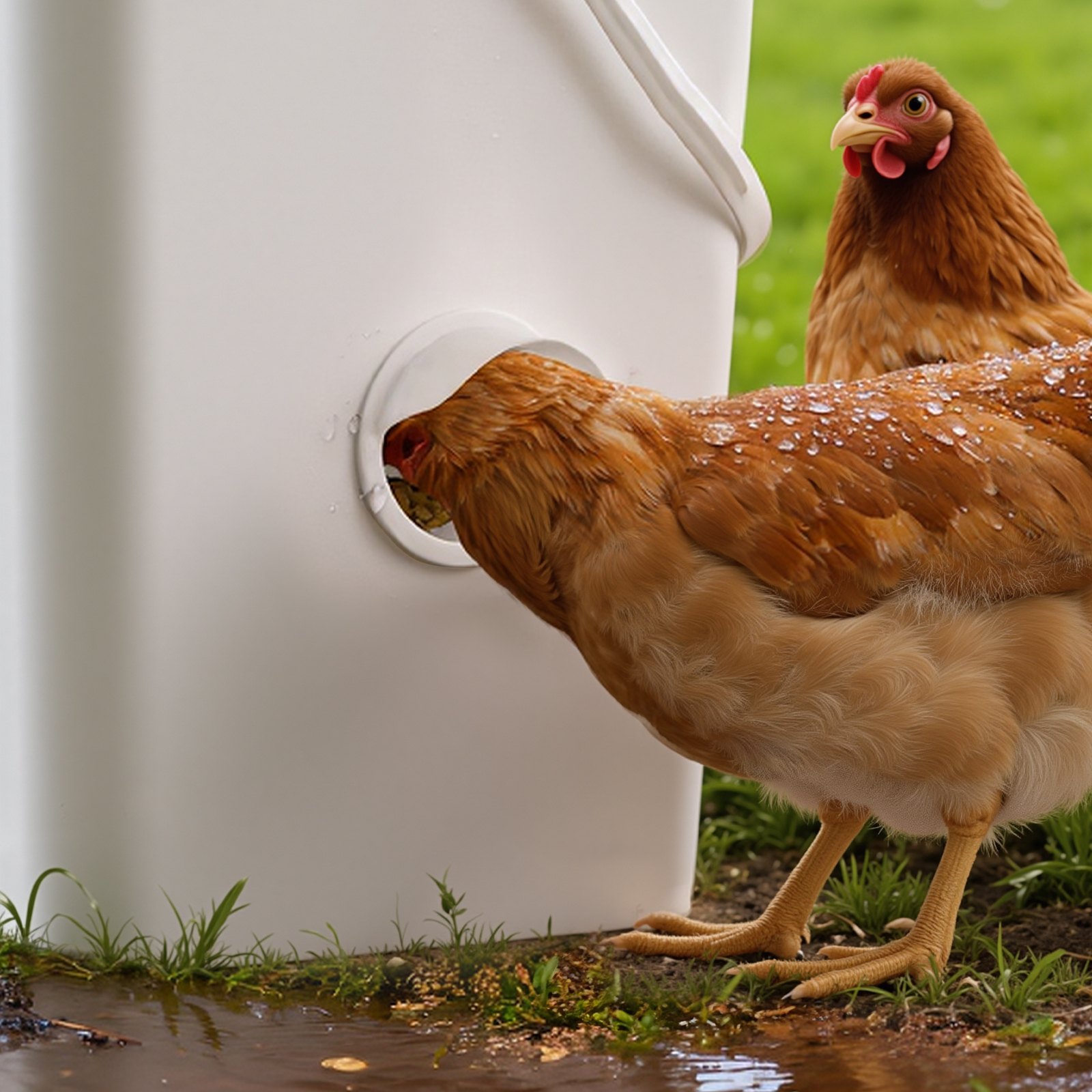 VEVOR DIY Chicken Feeder, 4 Feed Ports, Rain Proof Poultry Feeder with ...