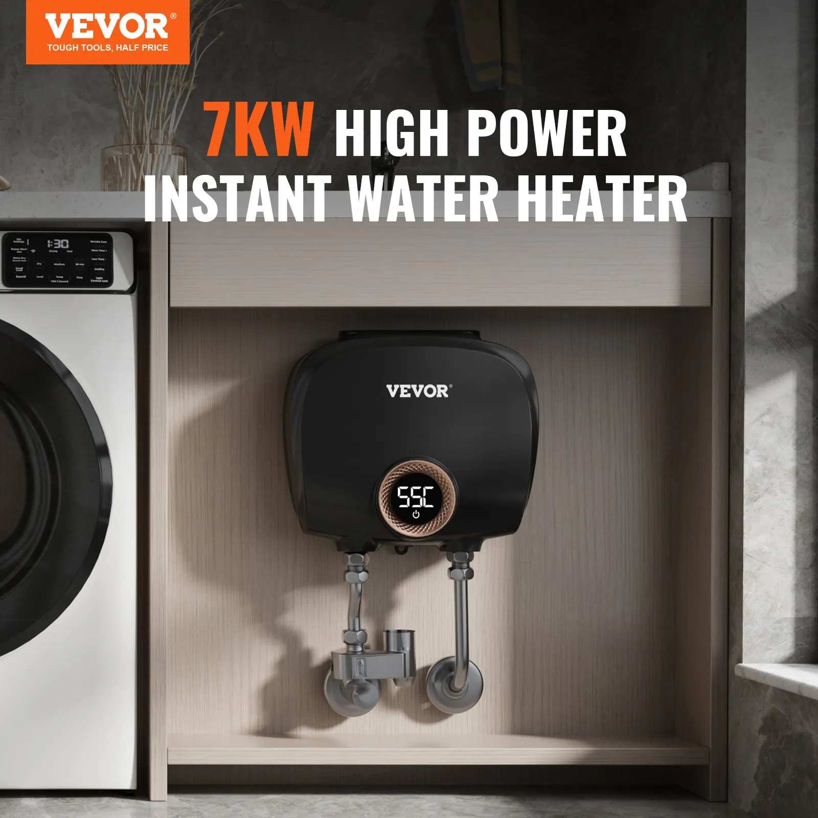 VEVOR Tankless Water Heater Electric, 7kw On Demand Instant Under Sink ...