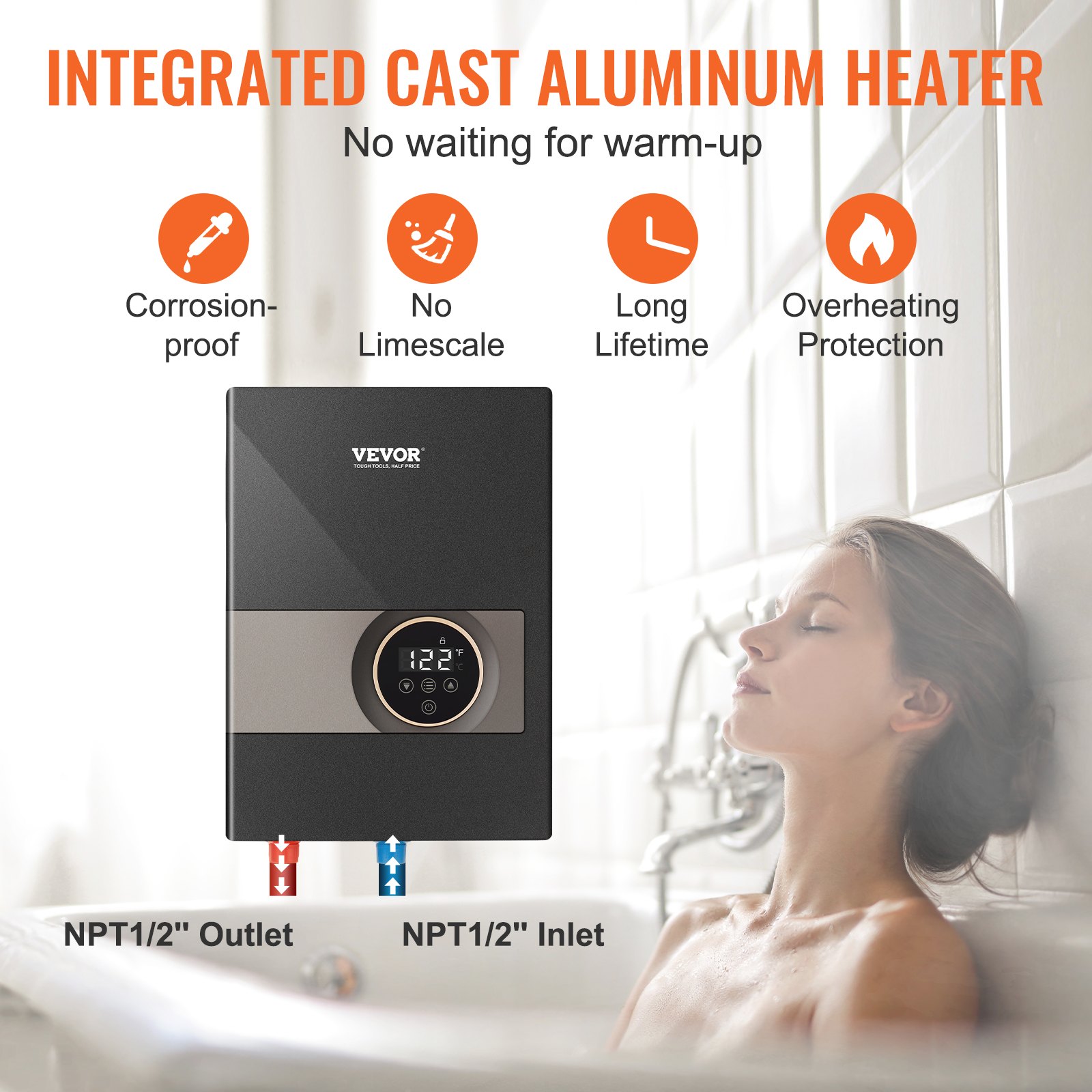 VEVOR Instant Water Heater, 13.8kw Electric Tankless Water Boiler ...