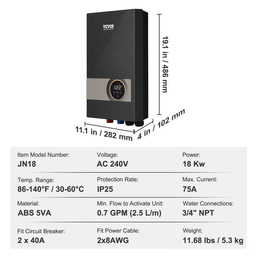 VEVOR Instant Water Heater, 18kw Electric Tankless Water Boiler ...