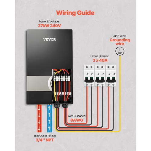 27kW Tankless Electric Water Heater Instant Hot with LCD Touch Child ...