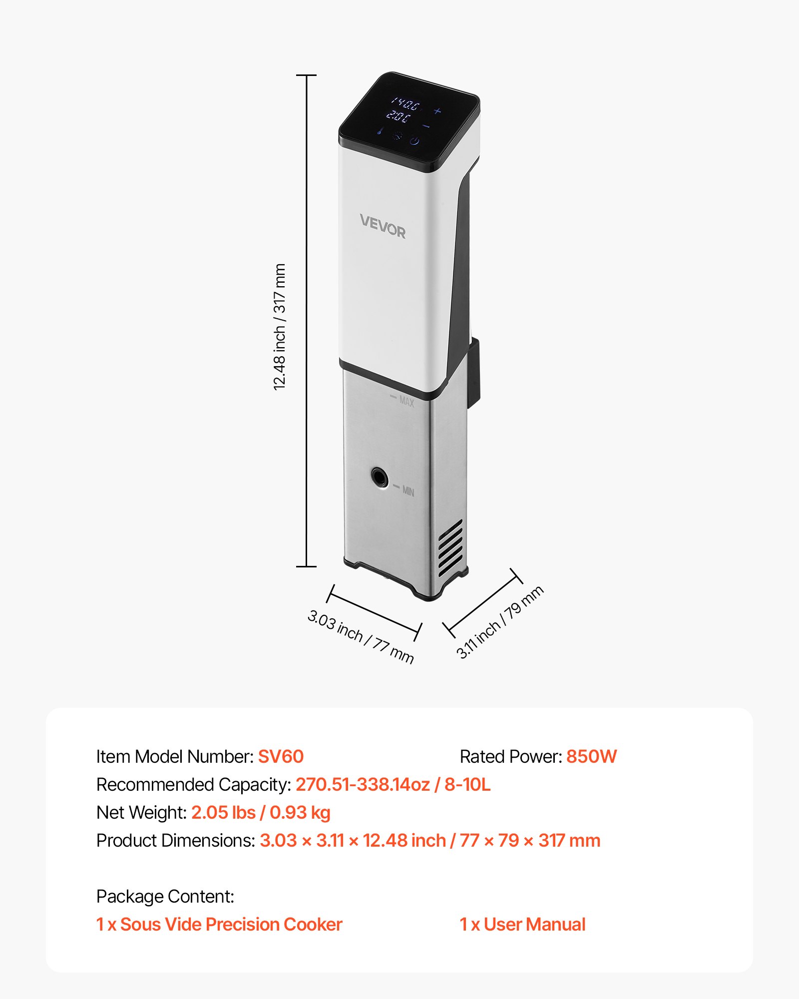 VEVOR Sous Vide Cooker Machine – 850W, 32–194°F, 8–10L Water