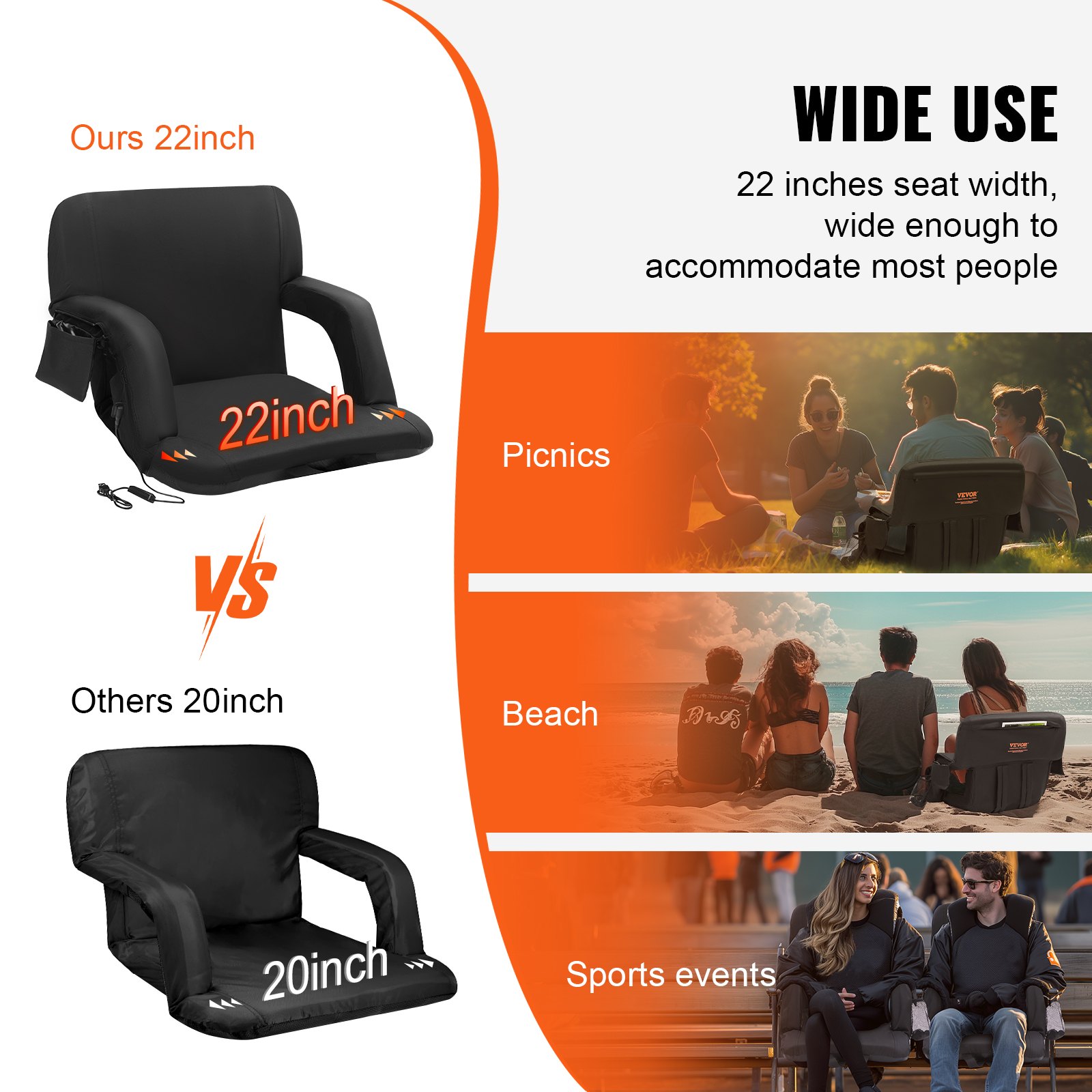 VEVOR Double Heated Stadium Seat with Back Support, 3 Level Heating ...