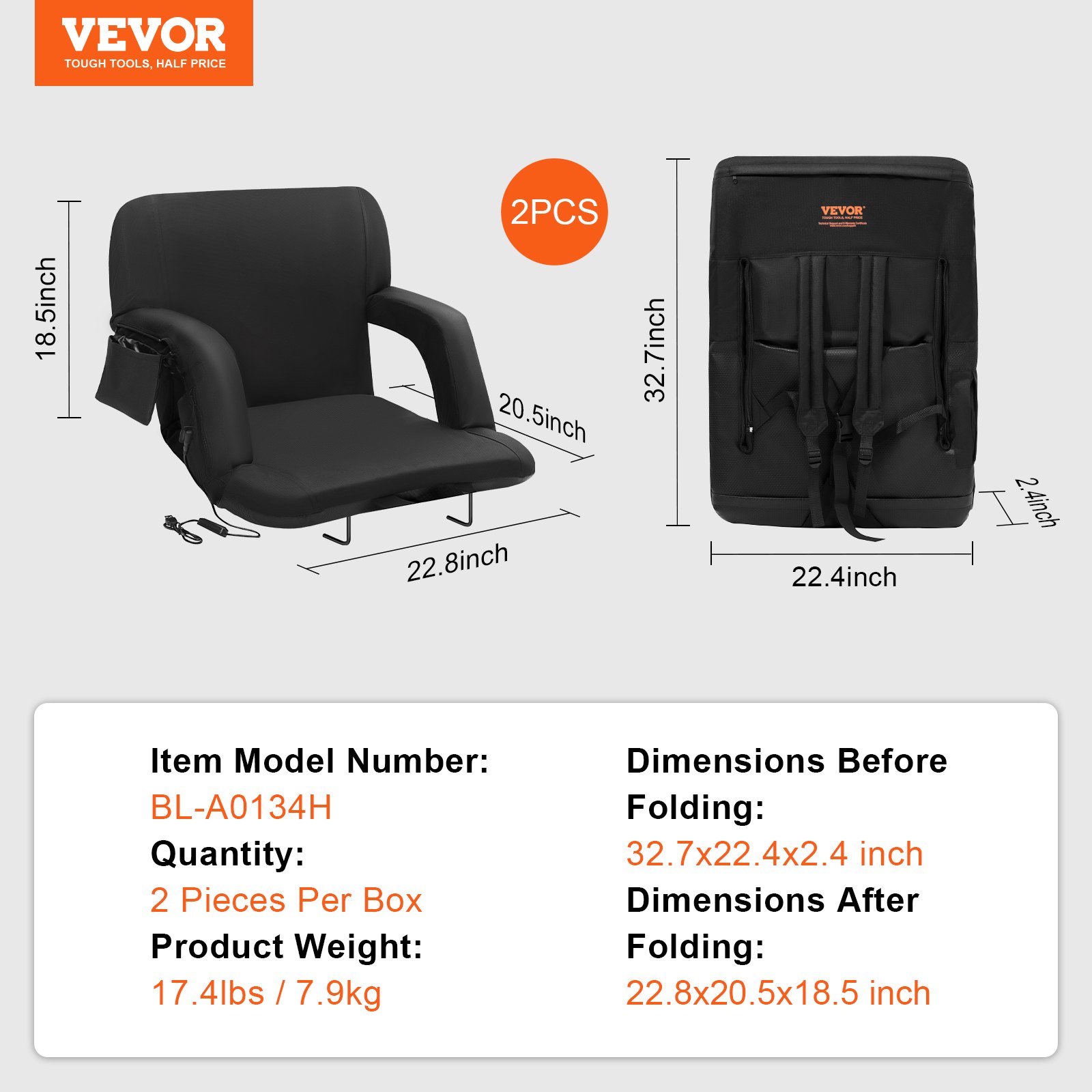 VEVOR Double Heated Stadium Seat with Back Support, 3 Level Heating ...
