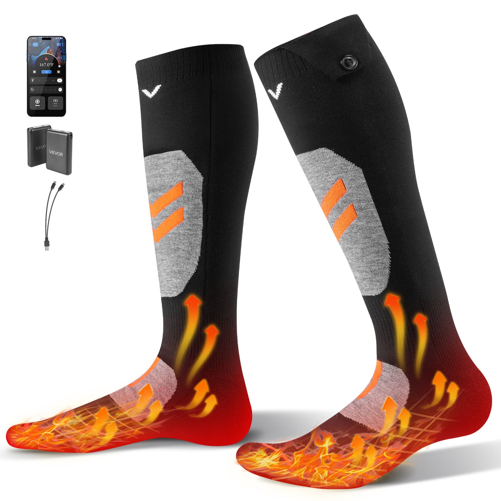 VEVOR Heated Socks, 5000mAh Battery Powered, Rechargeable Heating Socks ...