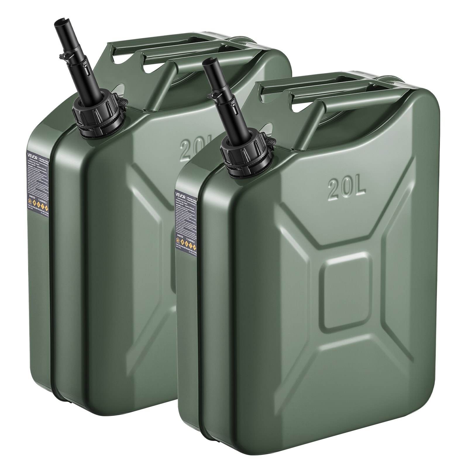 VEVOR 5.3 Gallon Metal Jerry Can – 6 L/Min Flow, 2 Pack