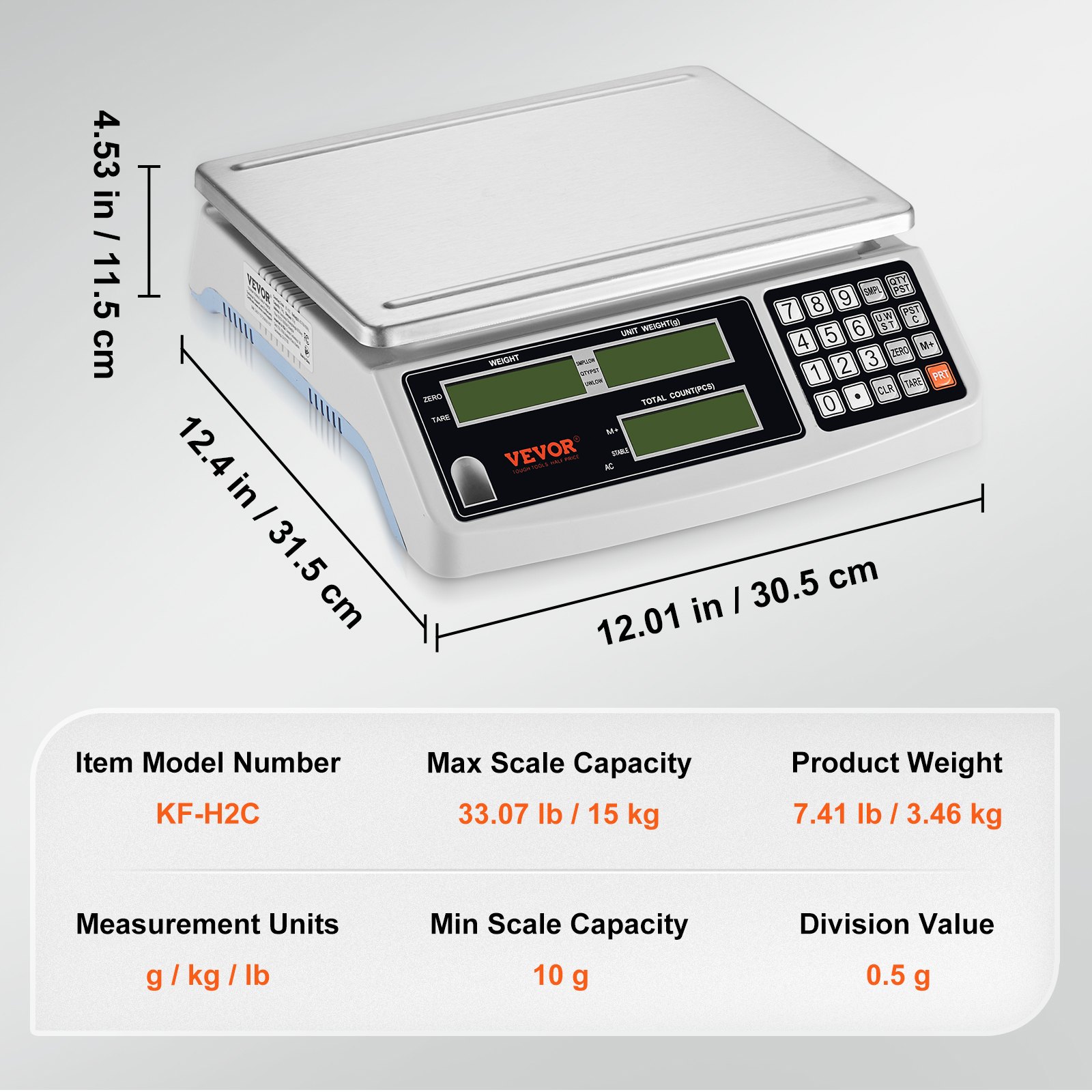 VEVOR Industrial Counting Scale, 15 kg x 0.5 g, Digital Scale for Parts ...
