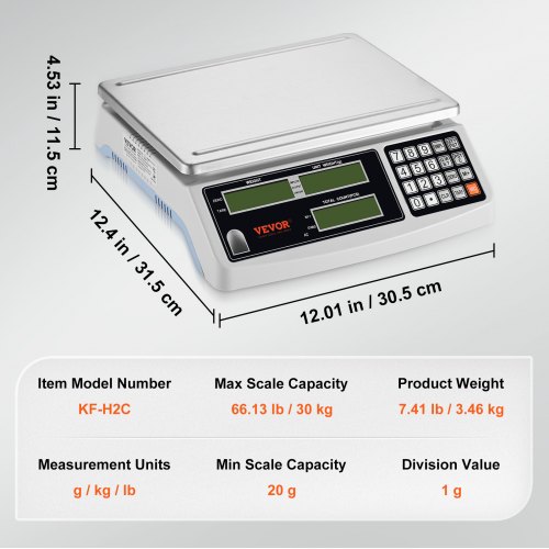 VEVOR Industrial Counting Scale, 30 kg x 1 g, Digital Scale for Parts ...