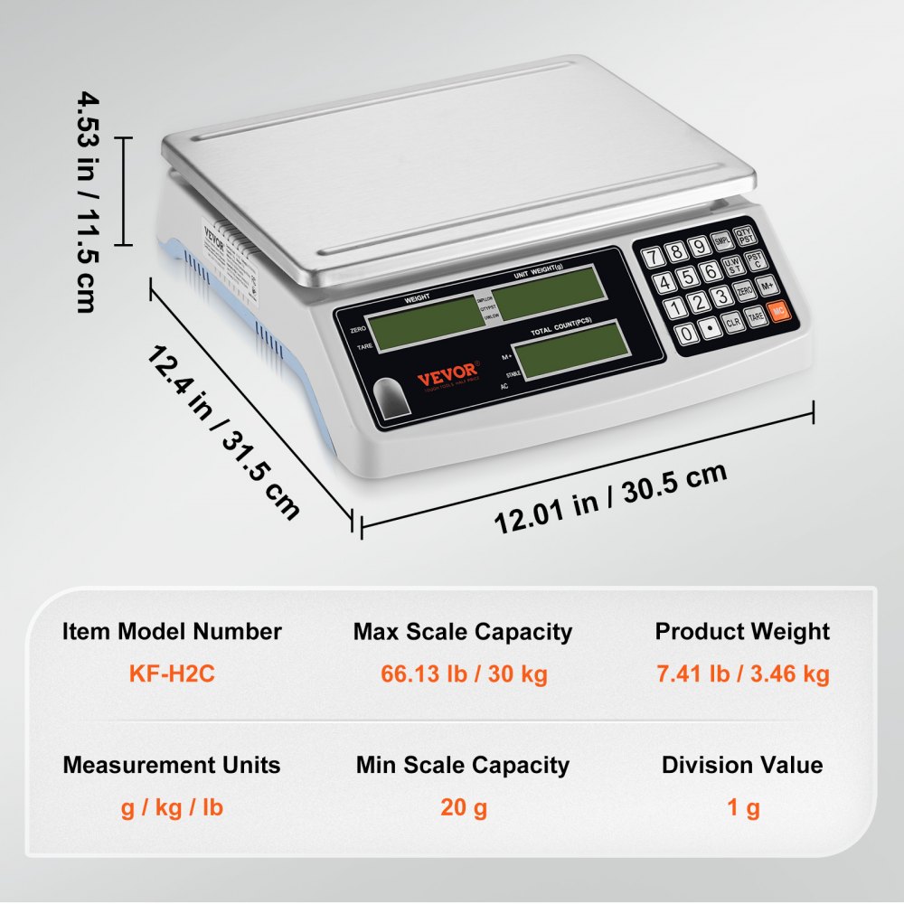 VEVOR Industrial Counting Scale, 30 kg x 1 g, Digital Scale for Parts ...