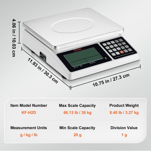 VEVOR Industrial Counting Scale, 30 kg x 1 g, Digital Scale for Parts ...