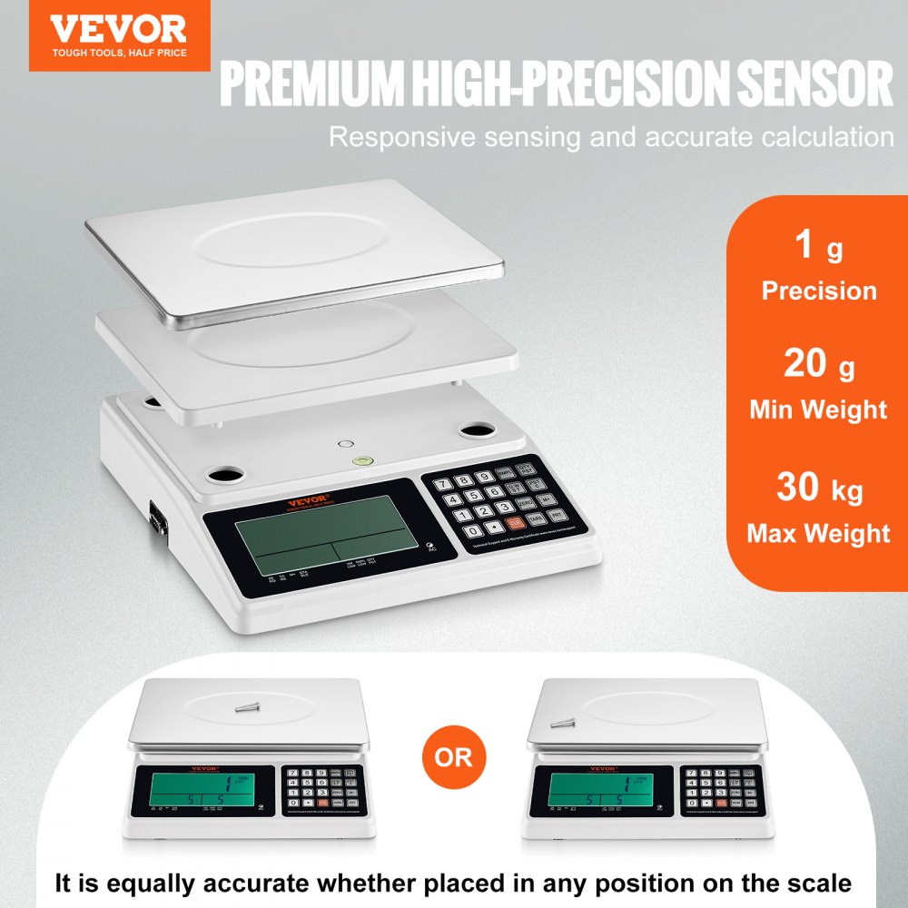 VEVOR Industrial Counting Scale, 30 kg x 1 g, Digital Scale for Parts ...