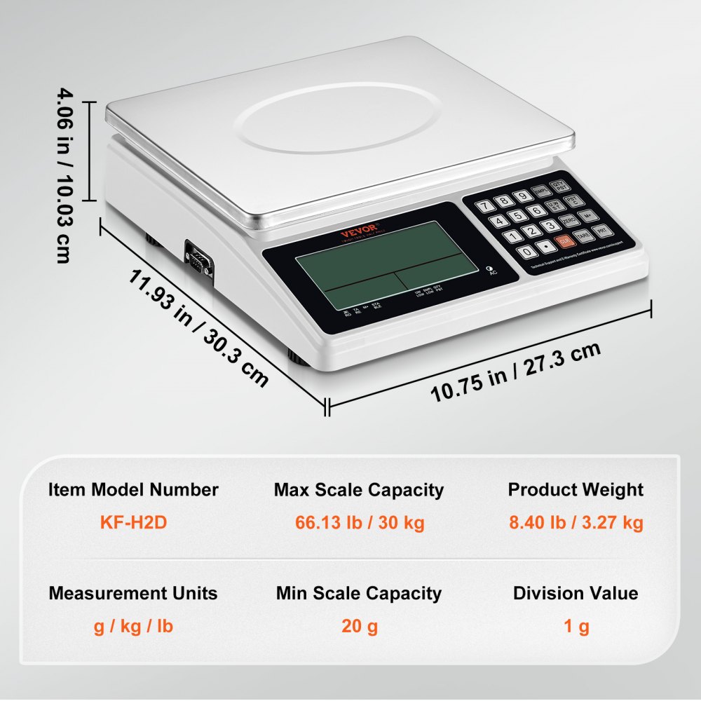 VEVOR Industrial Counting Scale, 30 kg x 1 g, Digital Scale for Parts ...