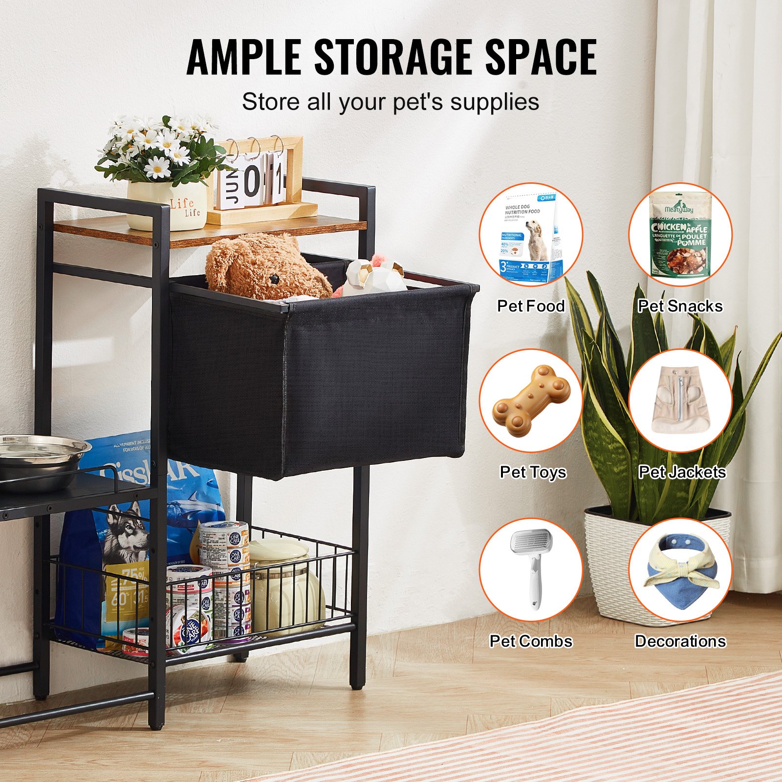 VEVOR Pet Feeding Station with Storage – 18.9 x 9.25 Inches
