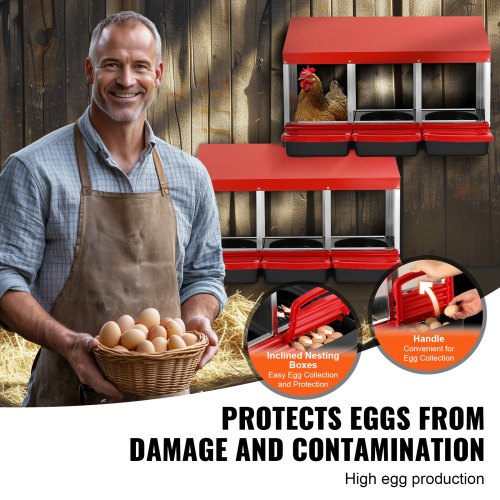 VEVOR 3-Compartment Chicken Nest Box Metal Box with Inclined Nesting ...