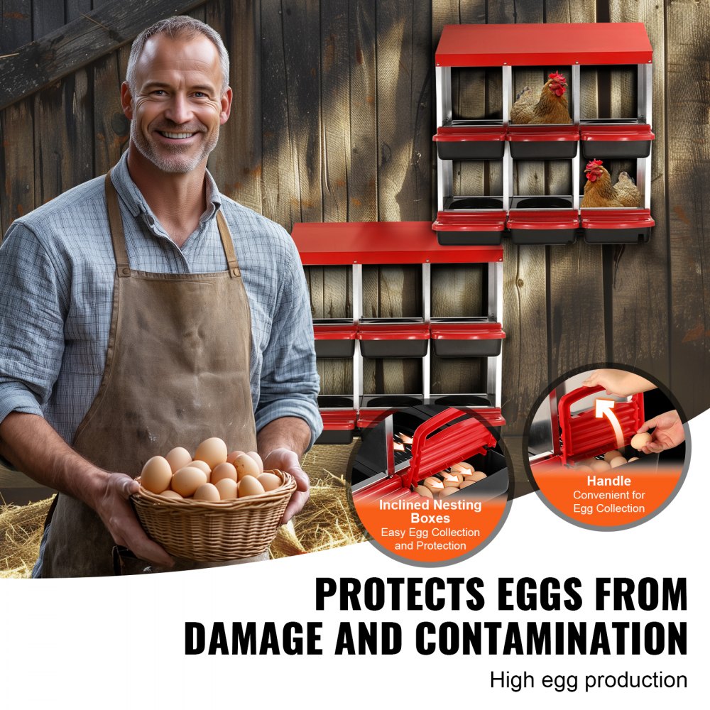 VEVOR 6-Compartment Chicken Nest Box Mental Box with Inclined Nesting ...