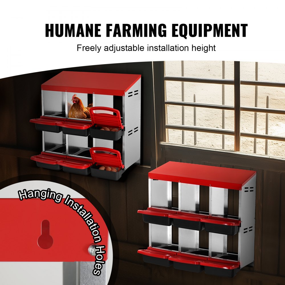 VEVOR 6-Compartment Chicken Nest Box Mental Box with Inclined Nesting ...