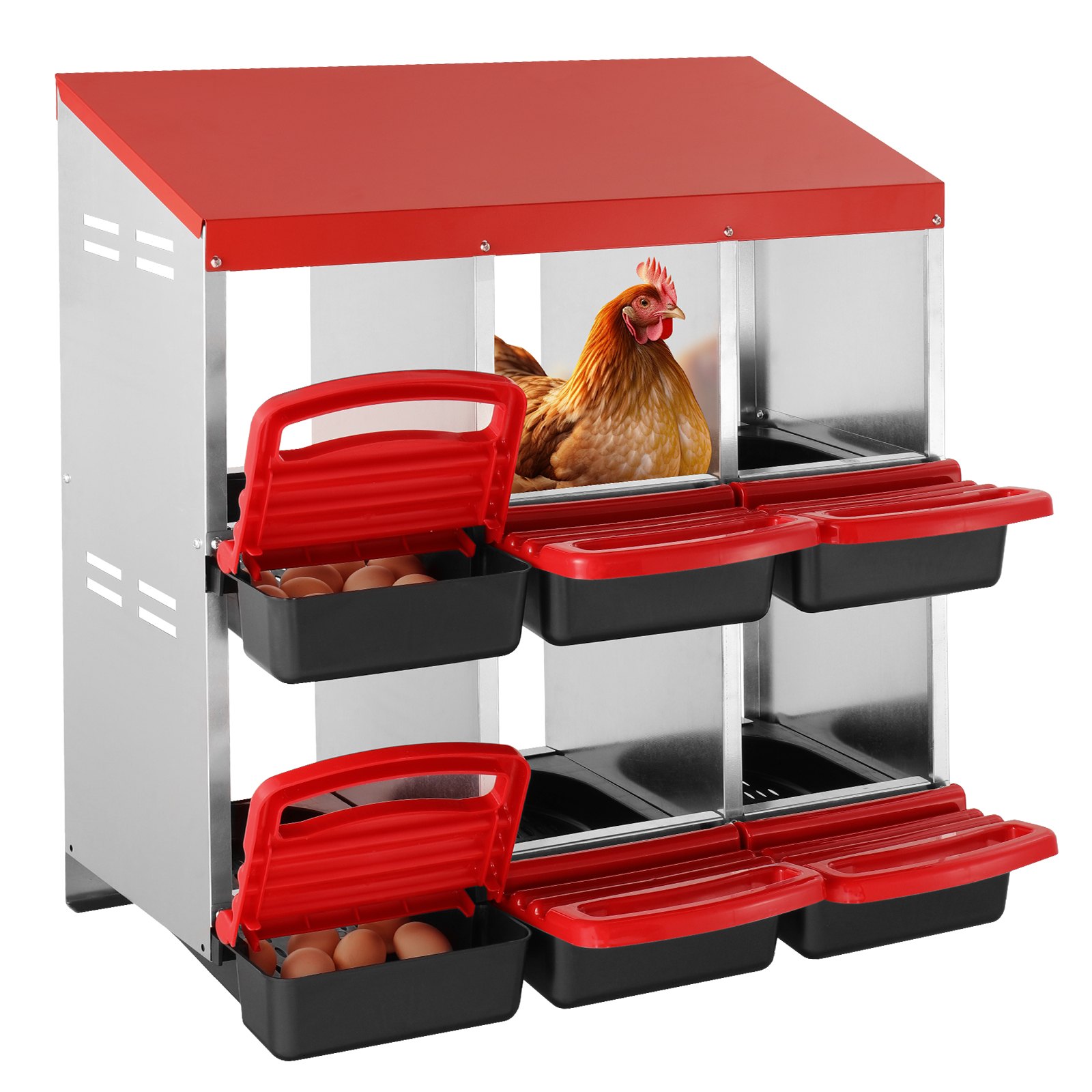 VEVOR 6-Compartment Chicken Nest Box Mental Box with Inclined Nesting ...