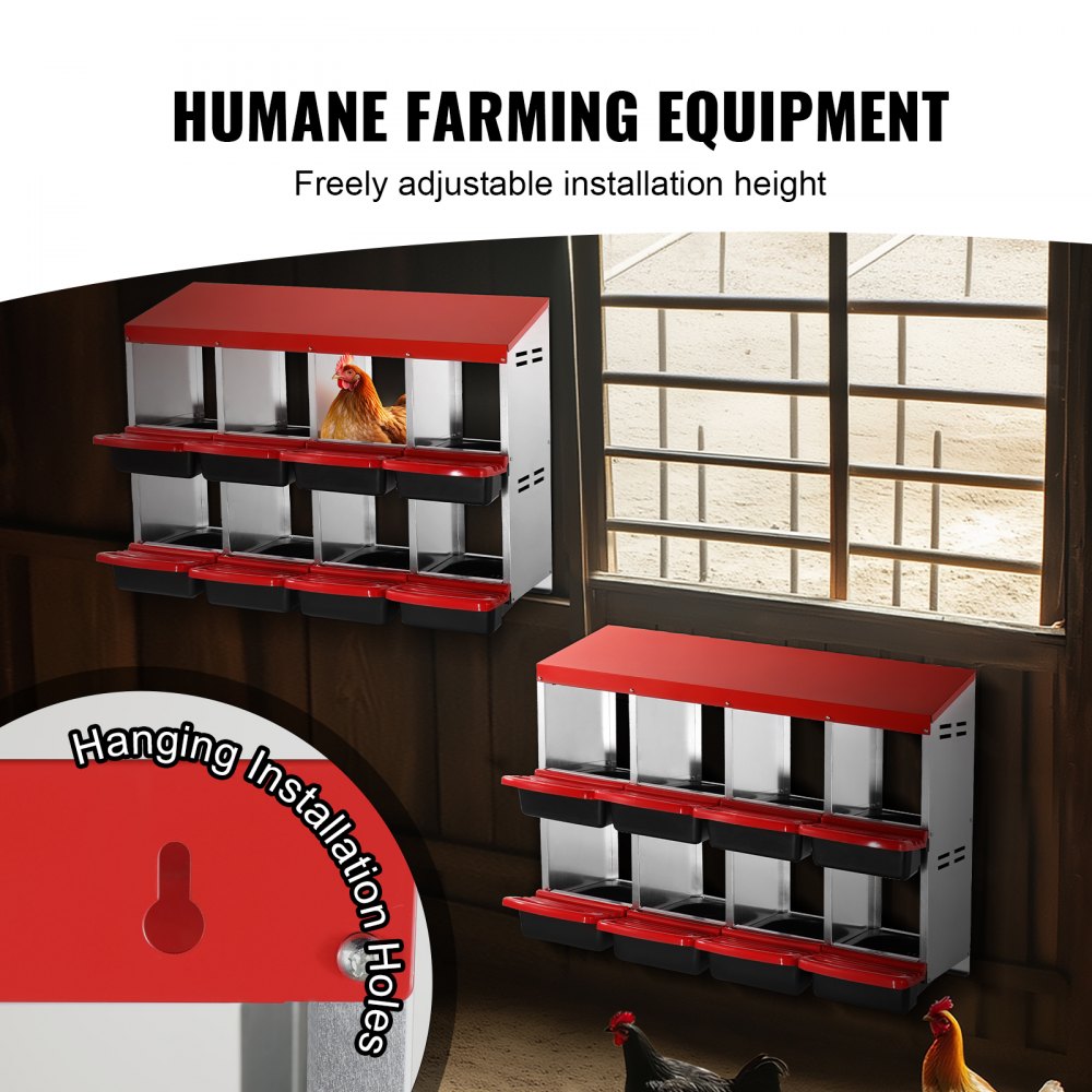 VEVOR 8-Compartment Chicken Nest Box Mental Box with Inclined Nesting ...