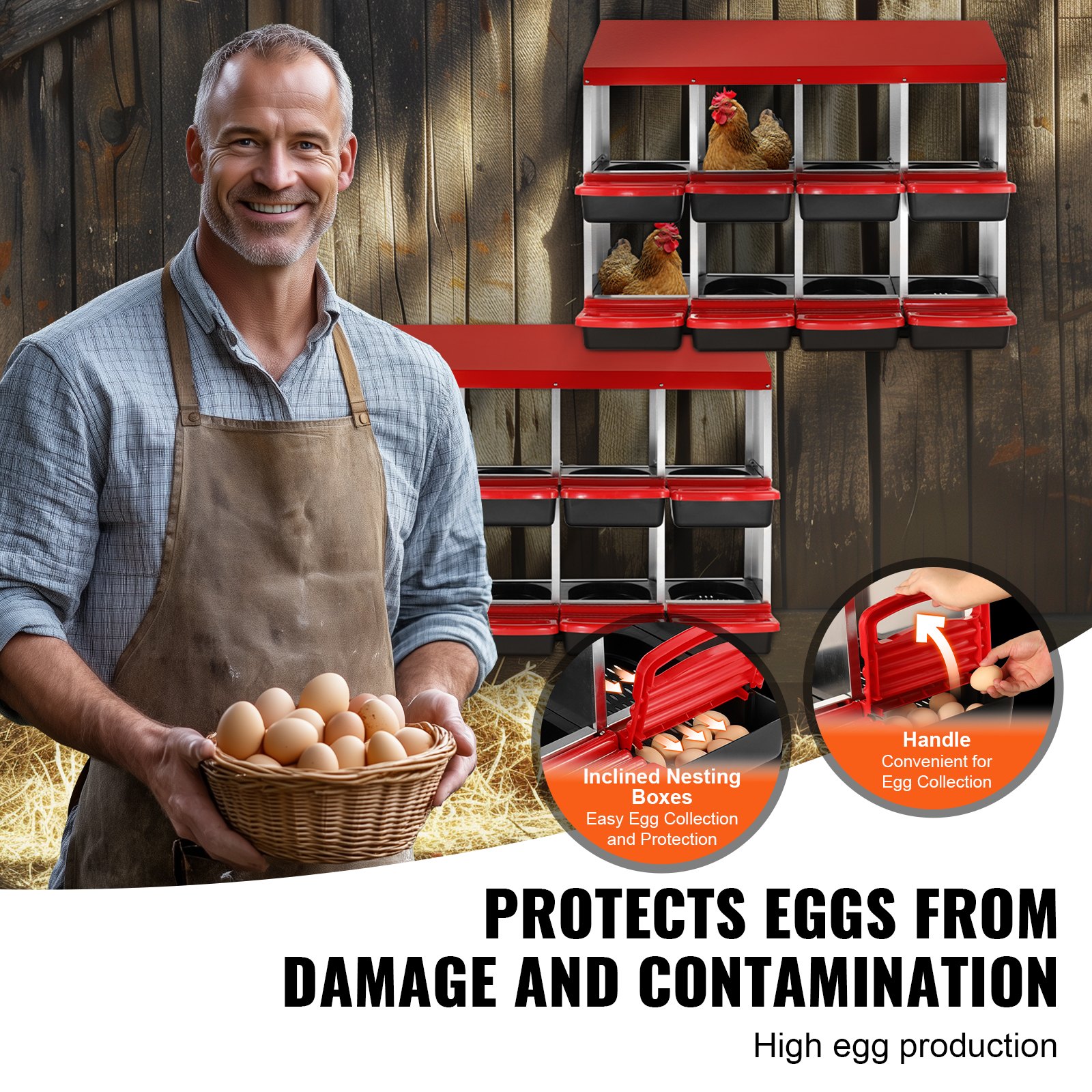 VEVOR 8-Compartment Chicken Nest Box Mental Box with Inclined Nesting ...