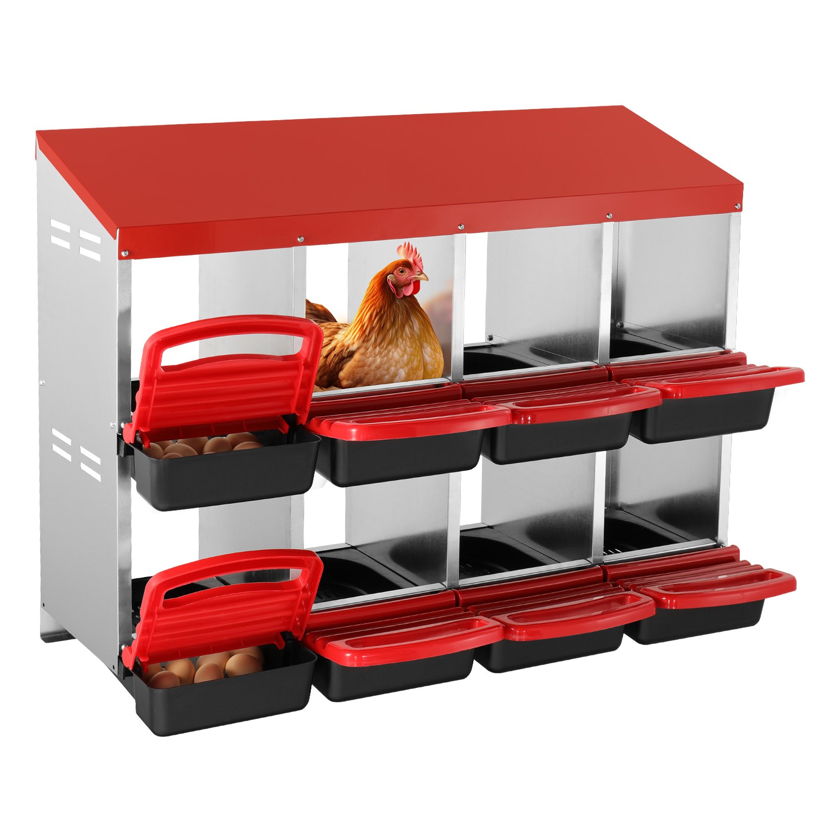VEVOR 8-Compartment Chicken Nest Box Mental Box with Inclined Nesting ...
