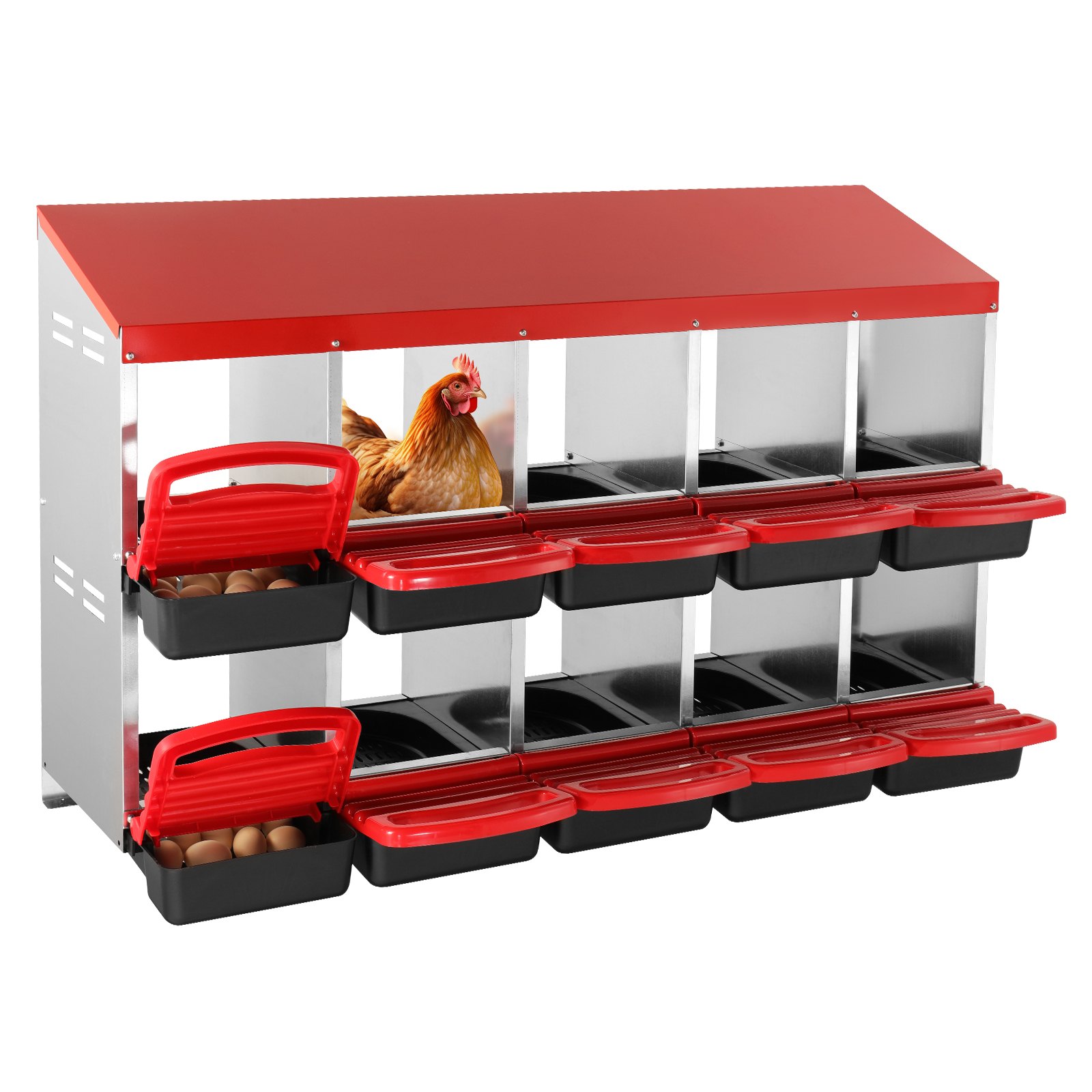 VEVOR 10-Compartment Chicken Nest Box Mental Box with Inclined Nesting ...