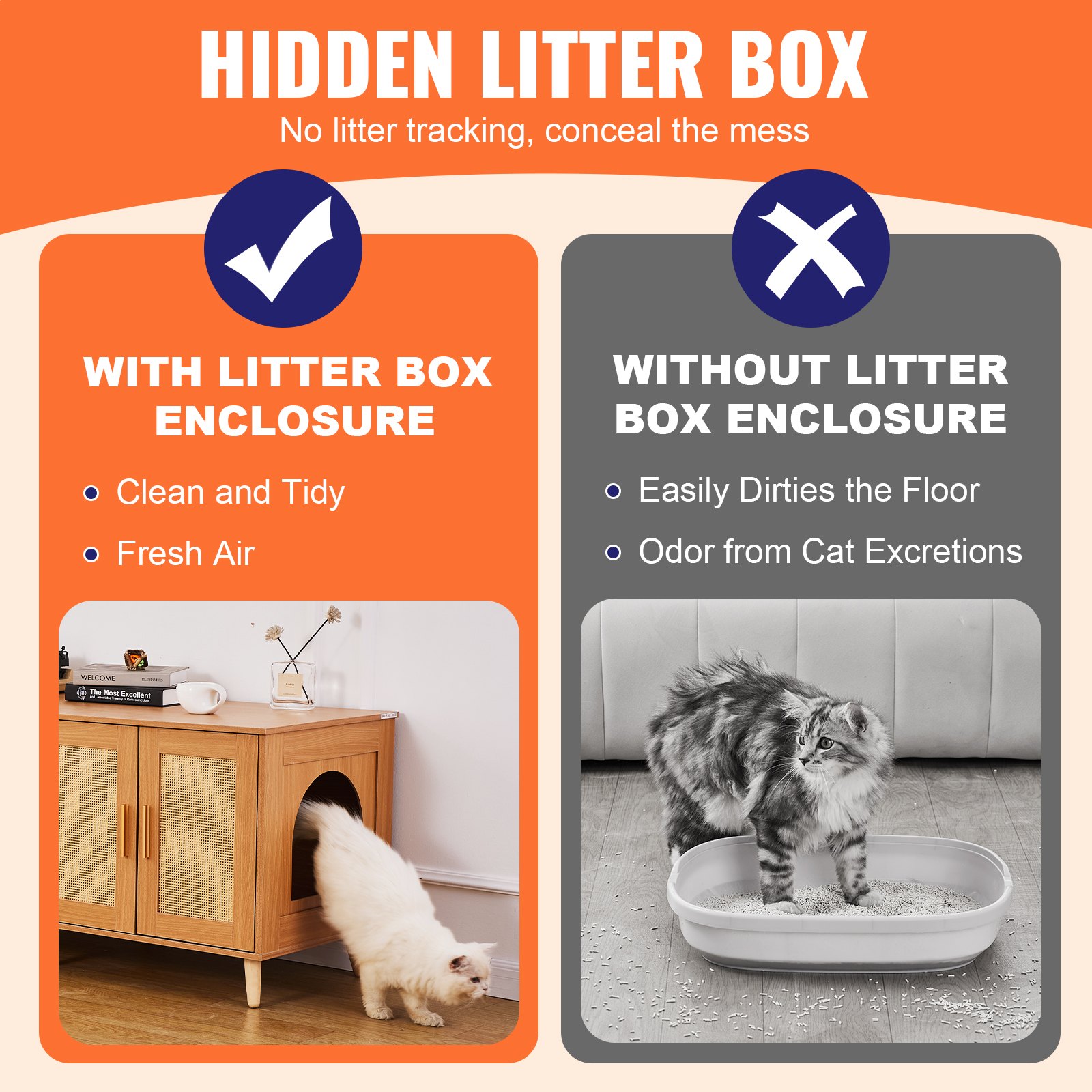 VEVOR Cat Litter Box Enclosure Wooden Litter Box Furniture Hidden for 2 ... VEVOR Cat Litter Box Enclosure Wooden Litter Box Furniture Hidden for 2 ...