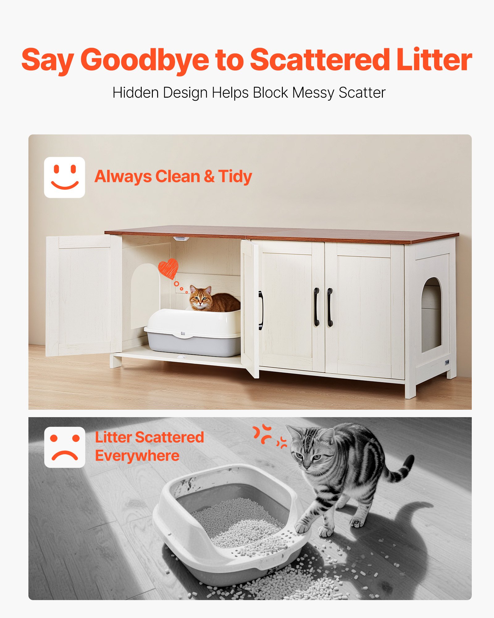 VEVOR Cat Litter Box Enclosure for Multi Cats, 47.2 in Hidden Litter ...