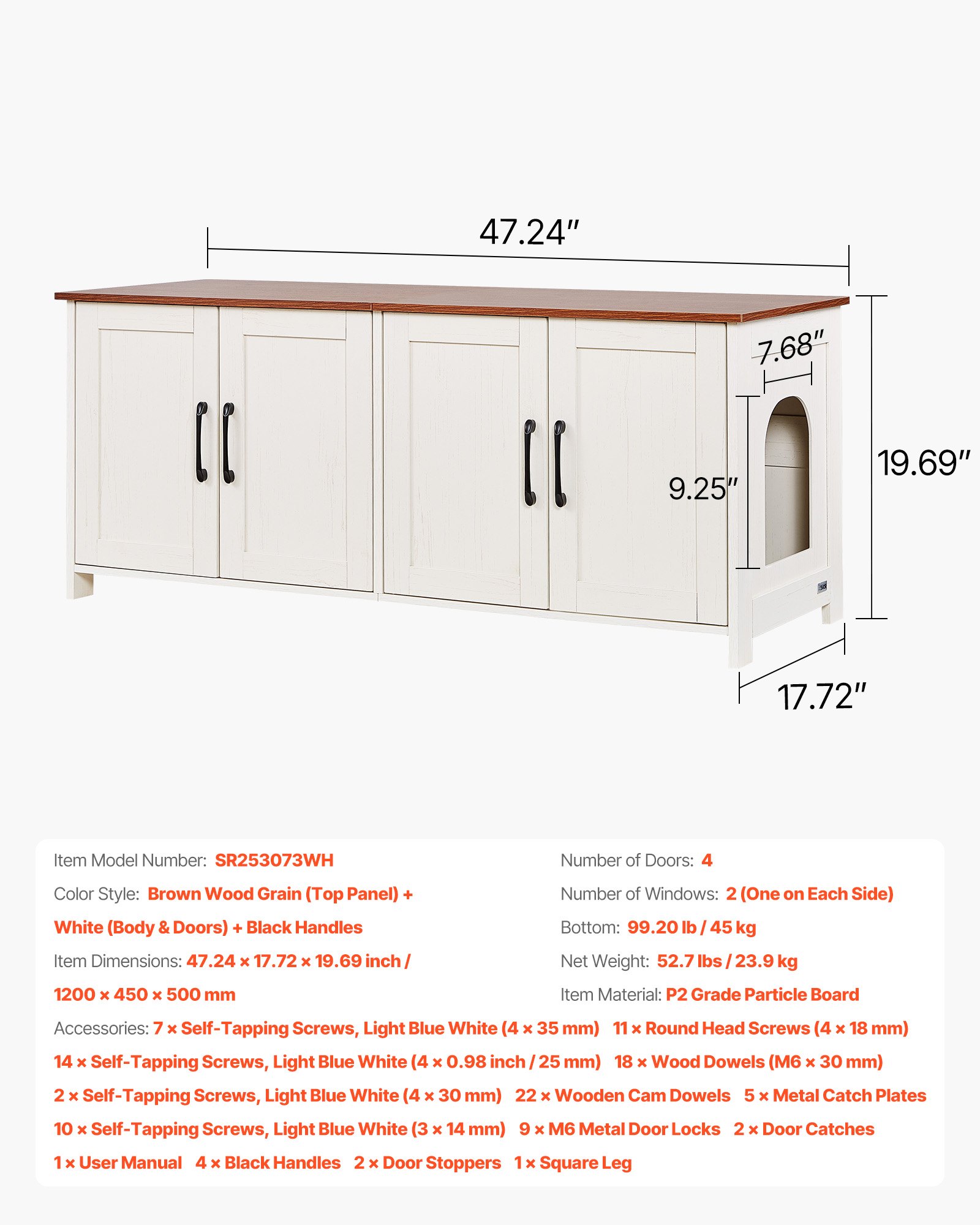VEVOR Cat Litter Box Enclosure for Multi Cats, 47.2 in Hidden Litter ...