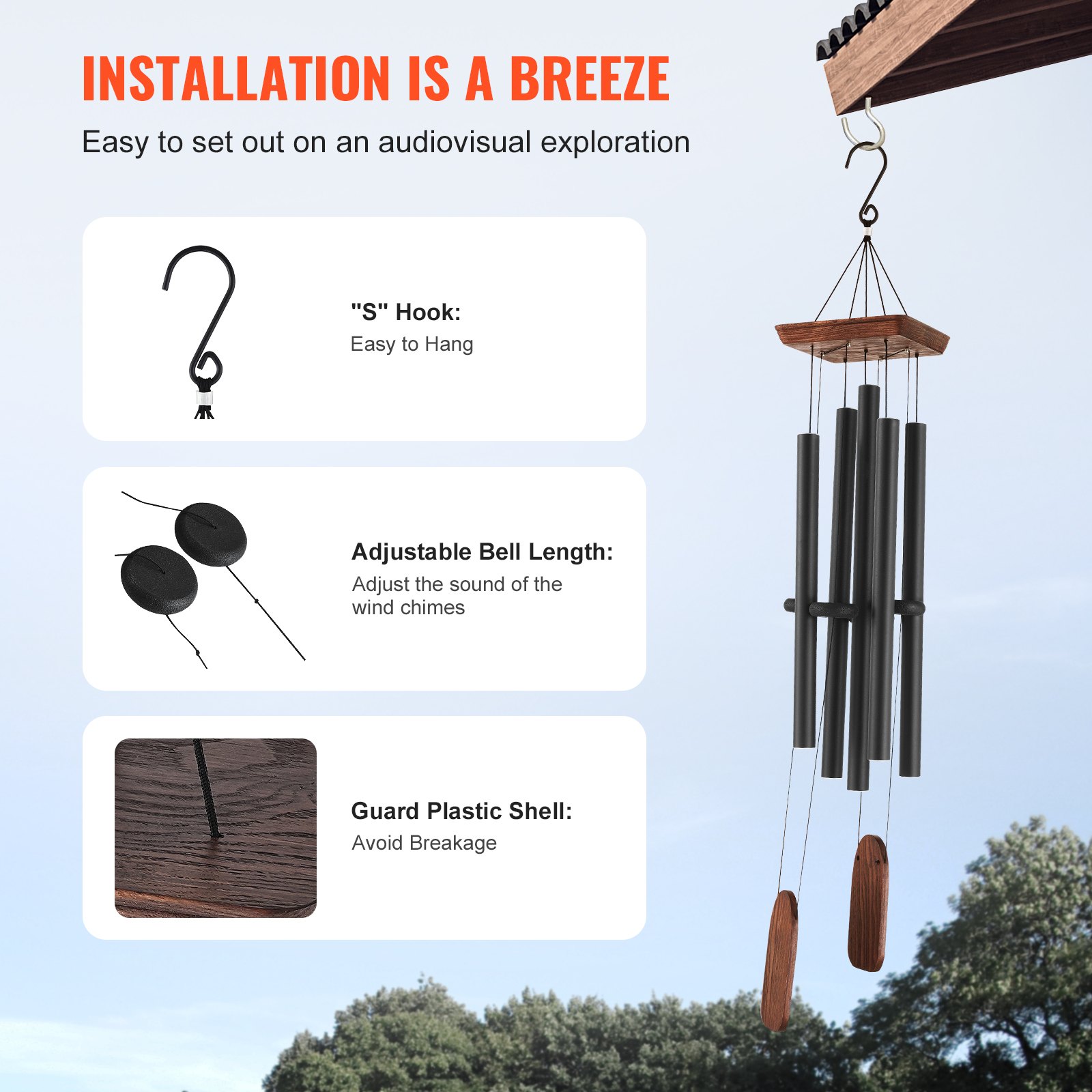 VEVOR Wind Chimes for Outside, 48 in, Deep Tone Wind Chimes with 5 ...