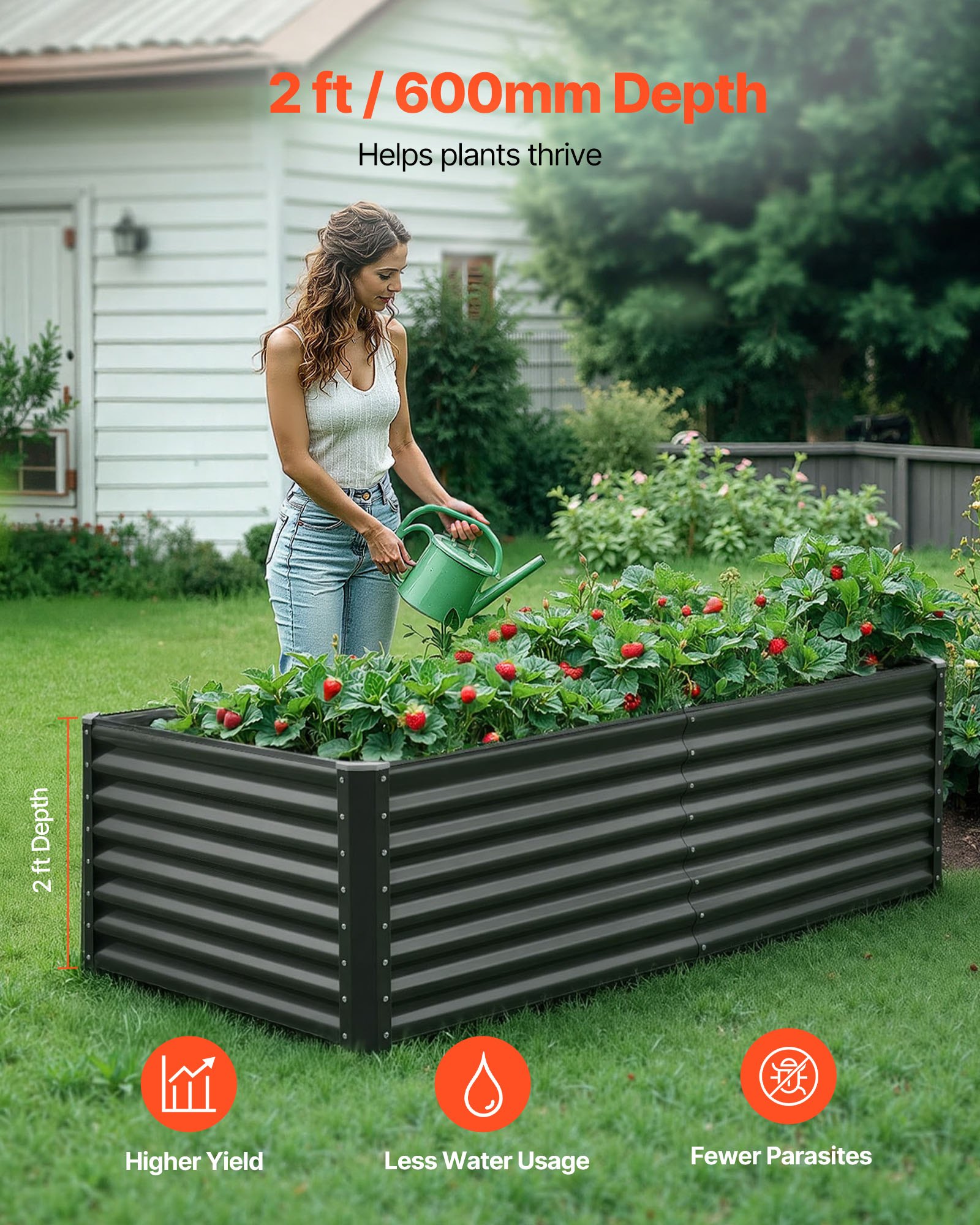 VEVOR Metal Raised Garden Bed, 1.8 x 0.9 x 0.6 m Outdoor Galvanized ...