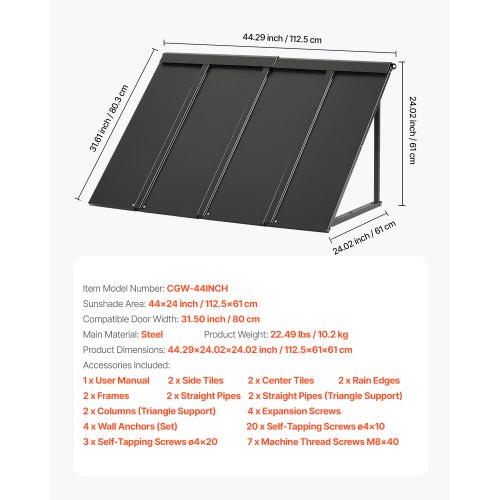 Window Awning Door Canopy 44x24 in Outdoor Steel Front Door Awnings ...