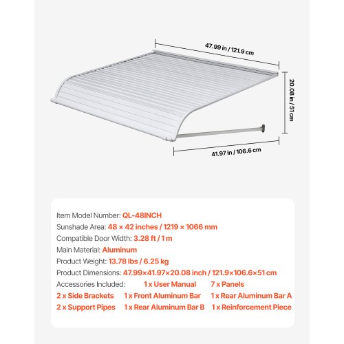 VEVOR Window Awning Door Canopy 48x42 in Aluminum Alloy Front Door ...
