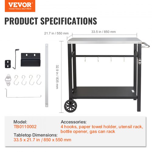 VEVOR Outdoor Grill Dining Cart with Double-Shelf, BBQ Movable Food ...