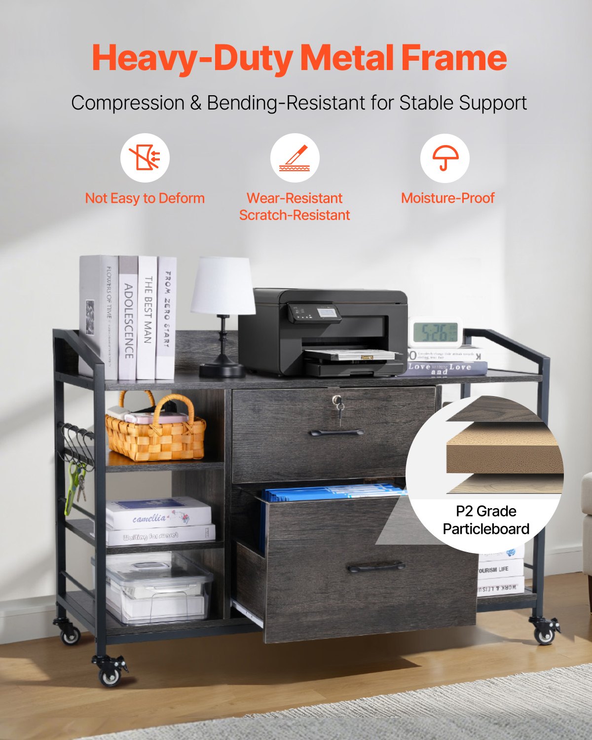 VEVOR 2 Drawer Metal File Cabinet – 6 Shelves, 350 lbs