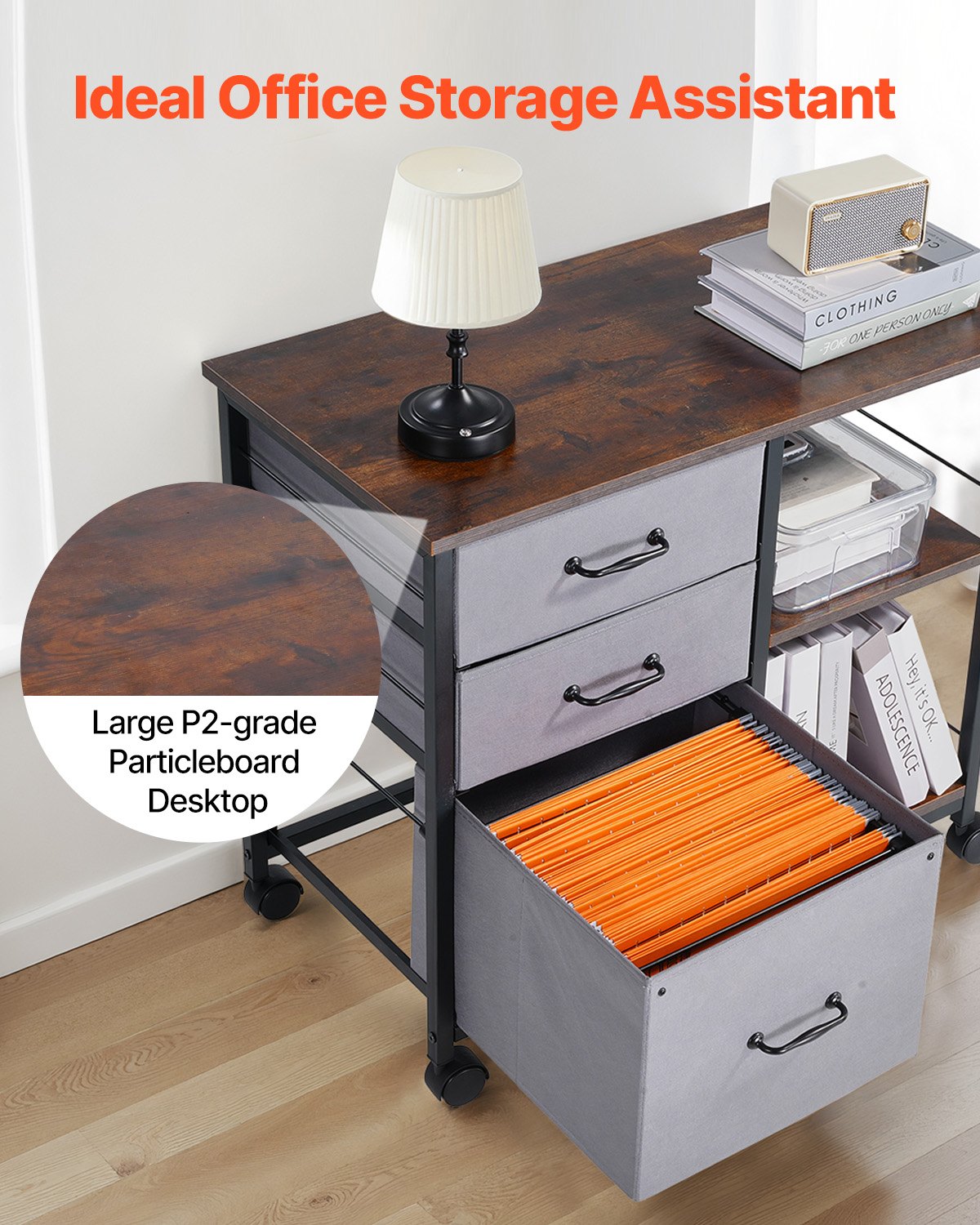 VEVOR Metal File Cabinet, Mobile Filing Cabinet with 3 Fabric Drawers ...