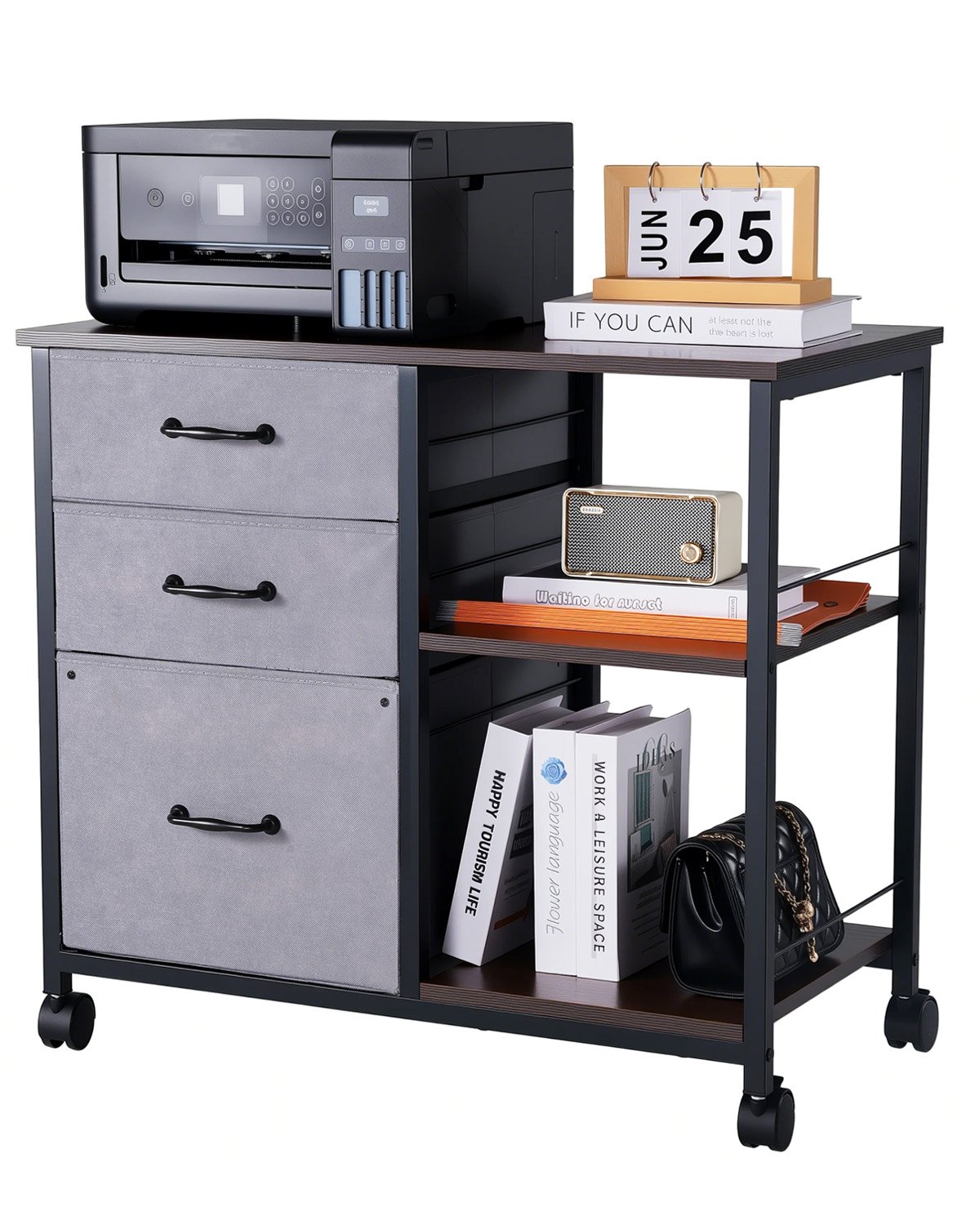 VEVOR Metal File Cabinet, Mobile Filing Cabinet with 3 Fabric Drawers ...