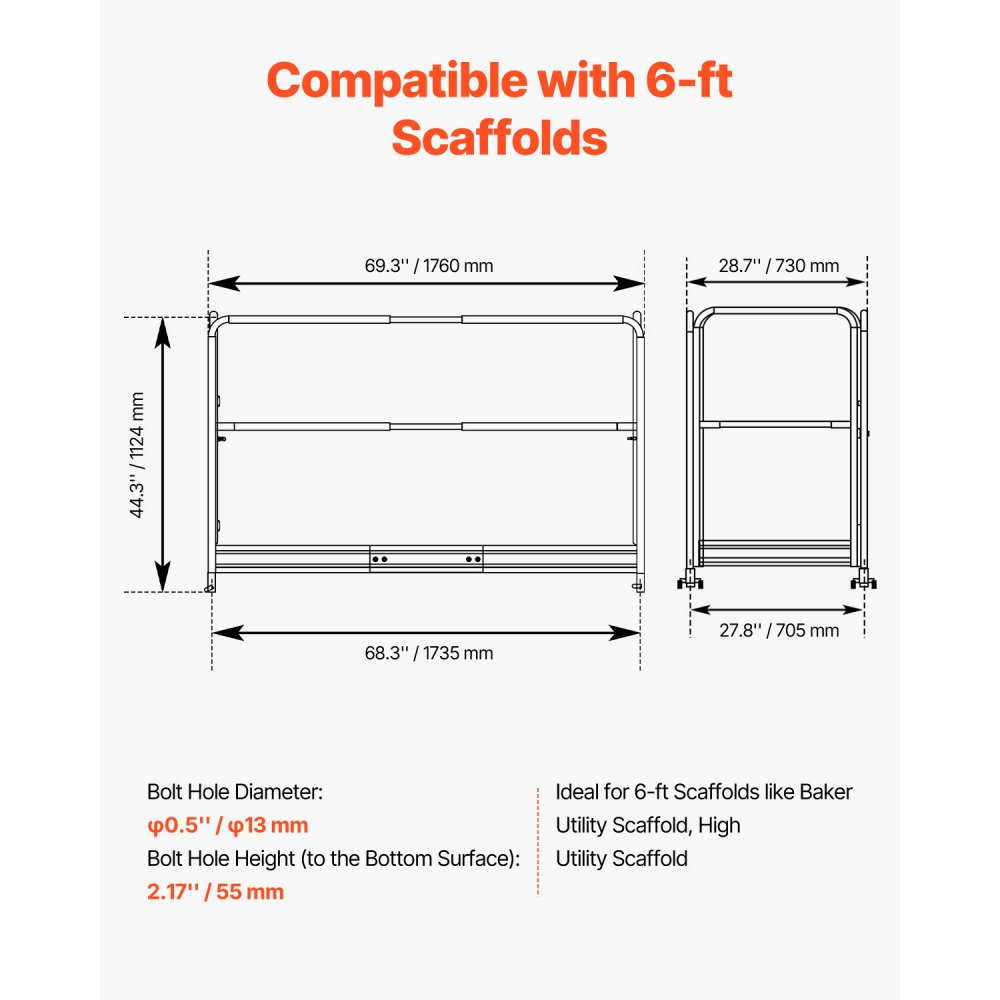 VEVOR Scaffold Guard Rail – 6ft, 44.5'' height, 55.4 lbs