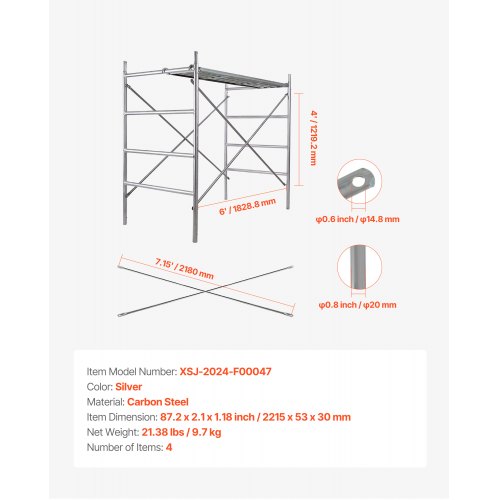 Scaffolding Cross Brace 6ft x 4ft 4-Pack Solid Carbon Steel Cross ...