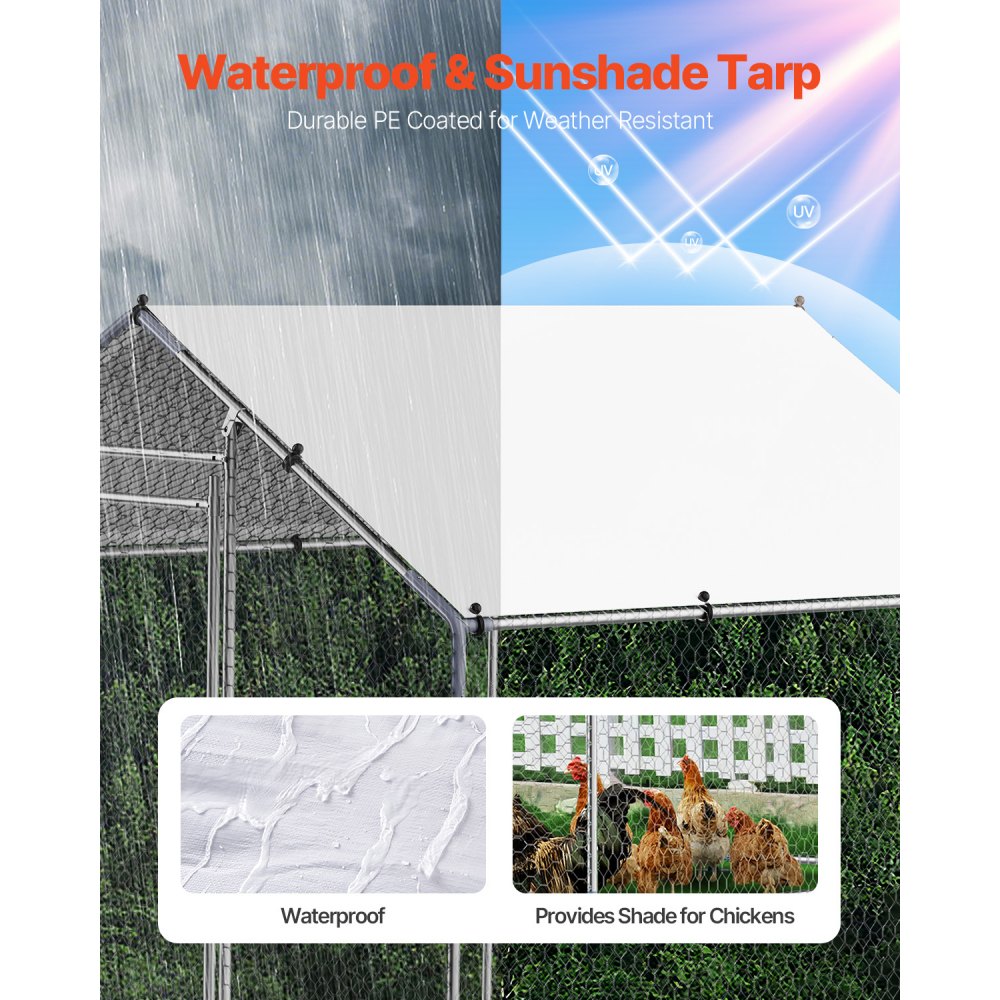 Metal Chicken Coop 6.56x6.56x6.56ft Walk-in Chicken Run with Cover ...