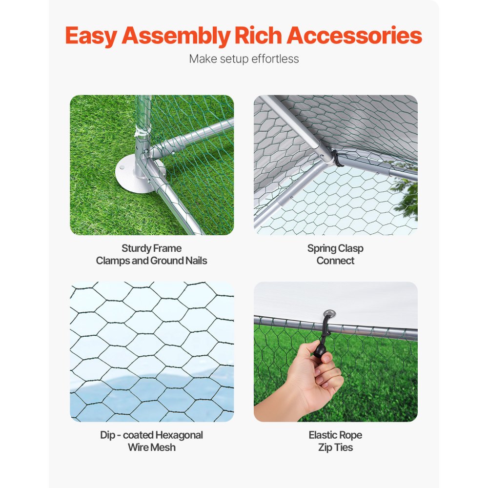 Metal Chicken Coop 6.56x6.56x6.56ft Walk-in Chicken Run with Cover ...