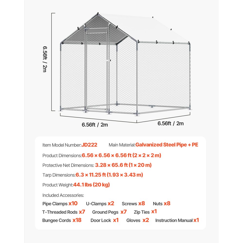 Metal Chicken Coop 6.56x6.56x6.56ft Walk-in Chicken Run with Cover ...