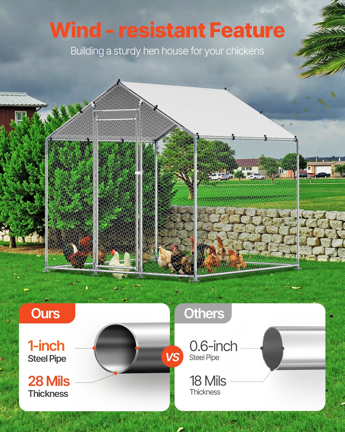 Metal Chicken Coop 6.56x6.56x6.56ft Walk-in Chicken Run with Cover ...