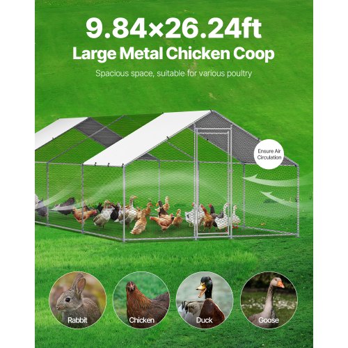 Metal Chicken Coop 9.8x26.2x6.5 ft Walk-in Chicken Run with Cover Spire ...
