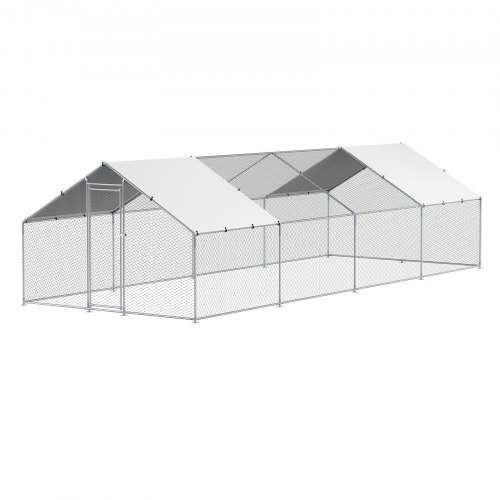 Metal Chicken Coop 9.8x26.2x6.5 ft Walk-in Chicken Run with Cover Spire ...