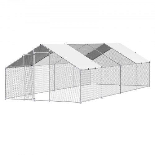 Metal Chicken Coop 9.8x26.2x6.5 ft Walk-in Chicken Run with Cover Spire ...