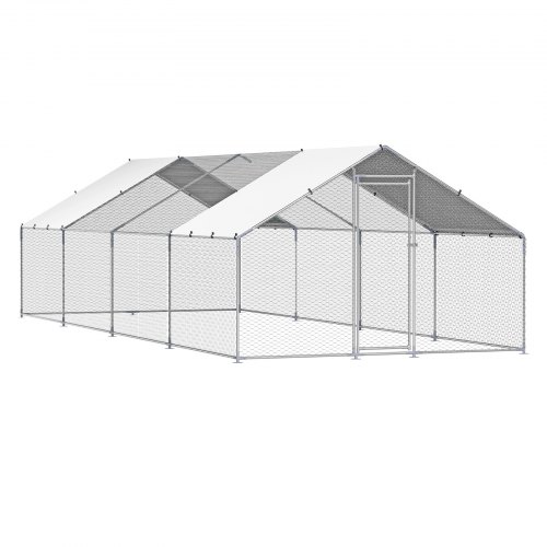Metal Chicken Coop 9.8x26.2x6.5 ft Walk-in Chicken Run with Cover Spire ...