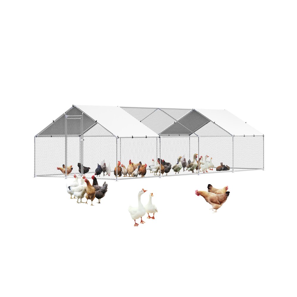 Metal Chicken Coop 9.8x26.2x6.5 ft Walk-in Chicken Run with Cover Spire ...