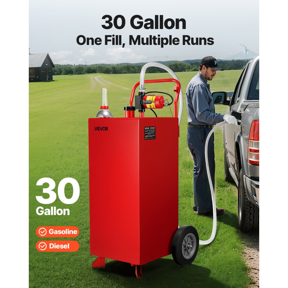 VEVOR 30 Gallon Gas Caddy with Electric Pump – 32 L/min